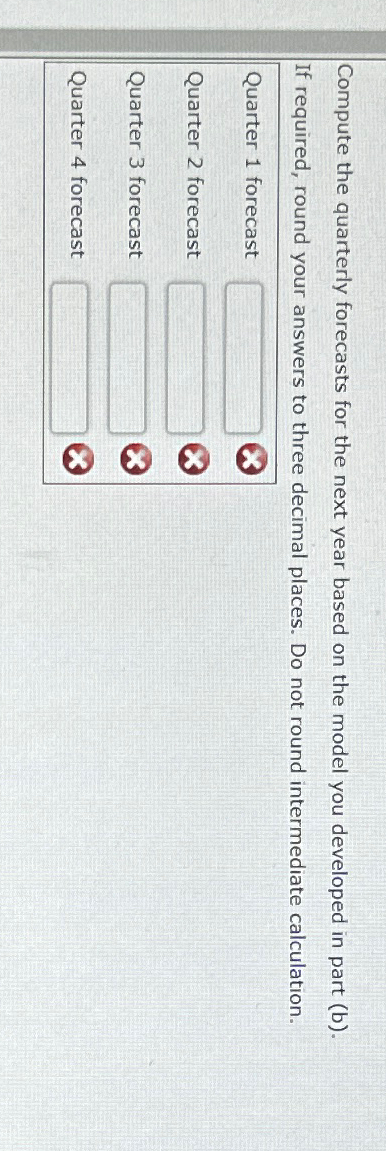 Solved Compute the quarterly forecasts for the next year | Chegg.com