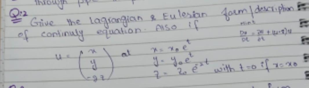 Give the Lagrangian q. Eulesian form/description | Chegg.com