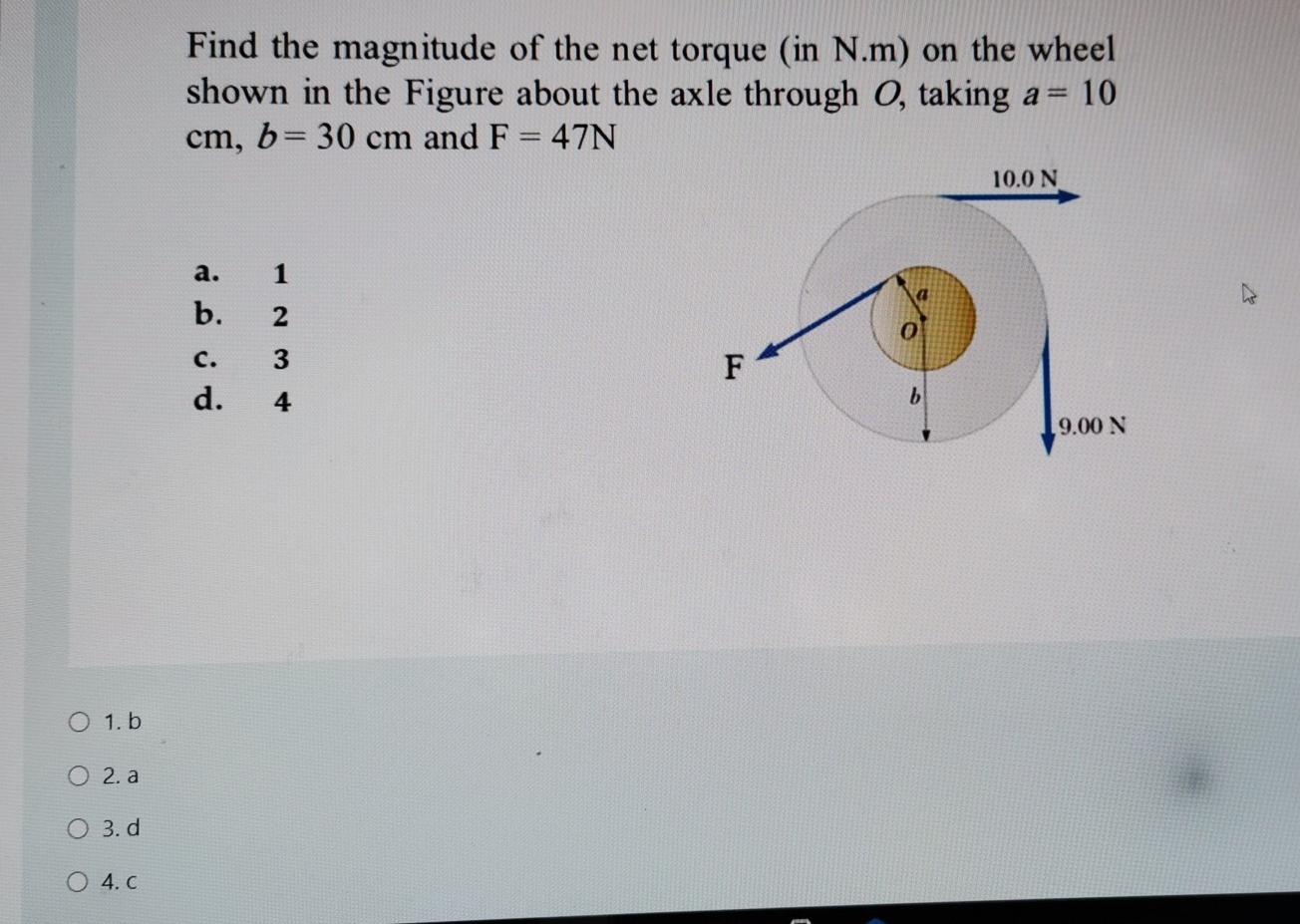 Solved Find the magnitude of the net torque (in N.m) on the | Chegg.com