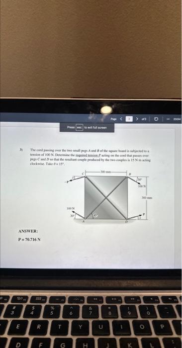Solved The cord passing over the two small pegs A and B of | Chegg.com