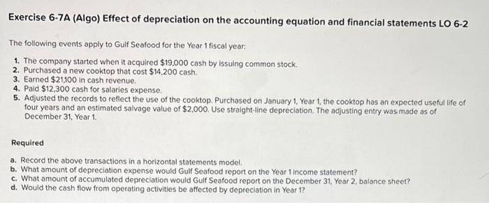 [Solved]: Exercise 6-7A (Algo) Effect of depreciation on th