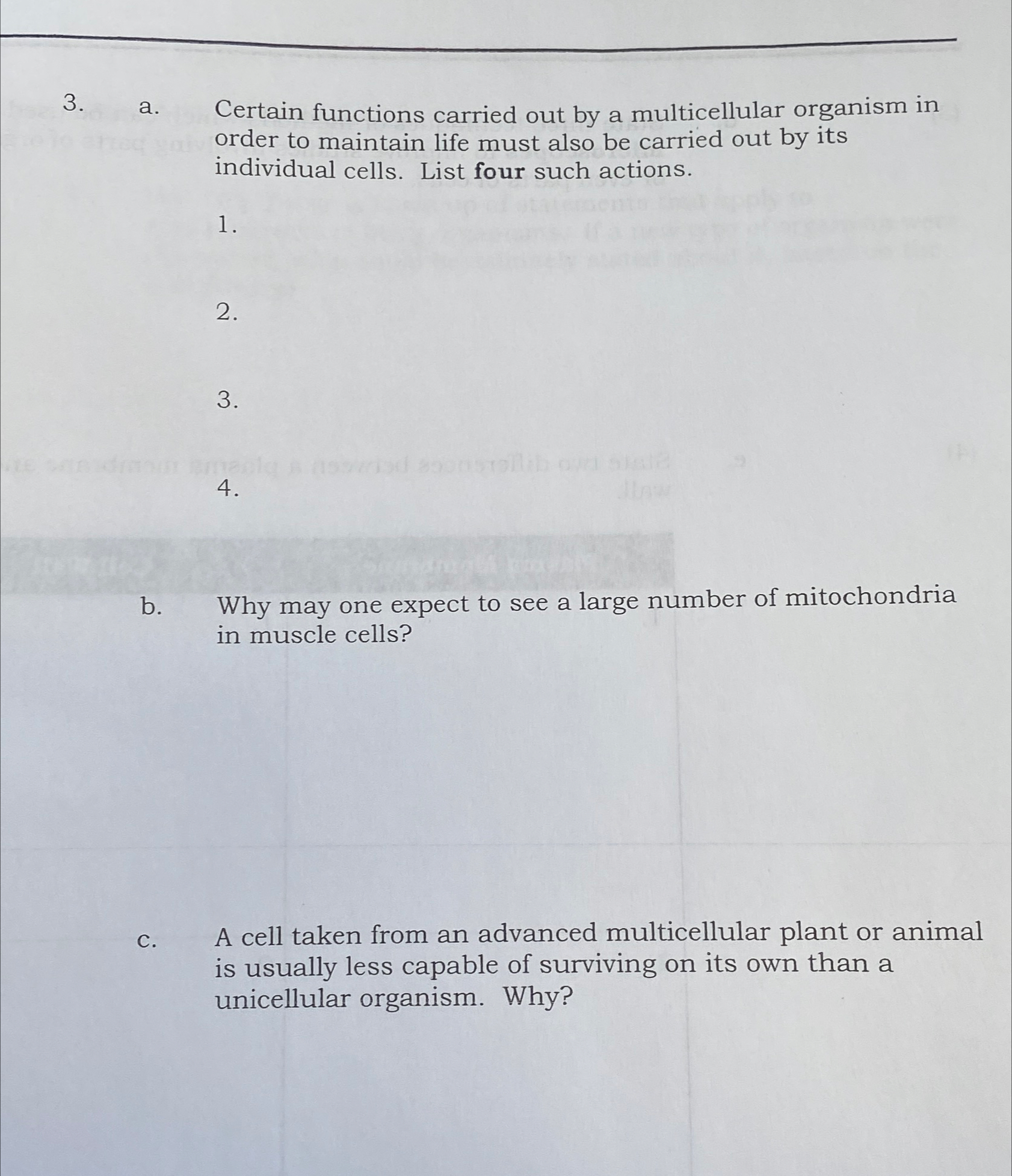 Solved a. ﻿Certain functions carried out by a multicellular | Chegg.com