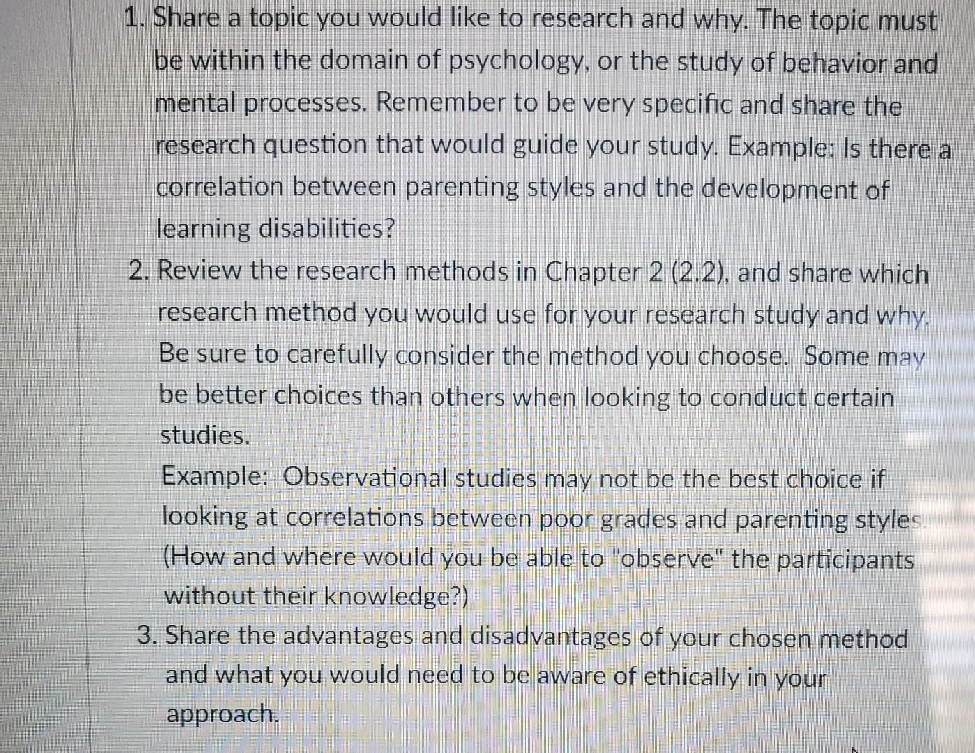 Solved 1. Share a topic you would like to research and why. | Chegg.com
