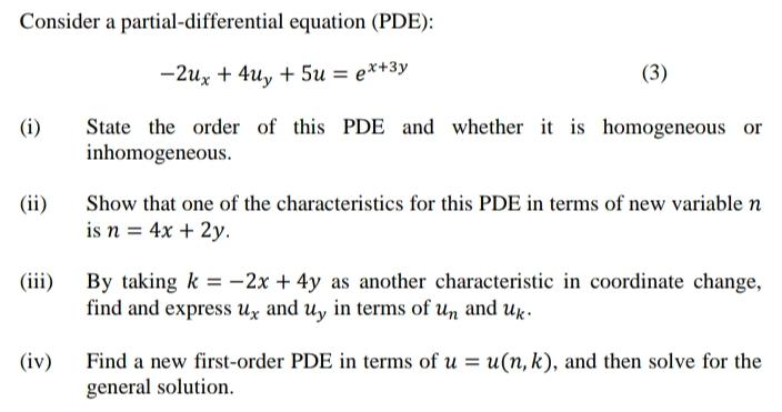 Solved Consider a partial-differential equation | Chegg.com