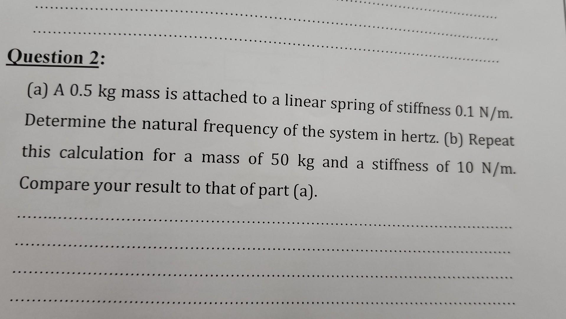 Solved (a) A 0.5 kg mass is attached to a linear spring of | Chegg.com