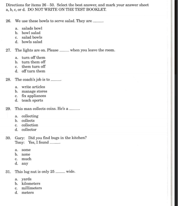 Solved Directions for items 26 - 50. Select the best answer, | Chegg.com