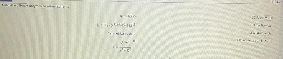 Solved Match the different unsymmetrical fault currents | Chegg.com