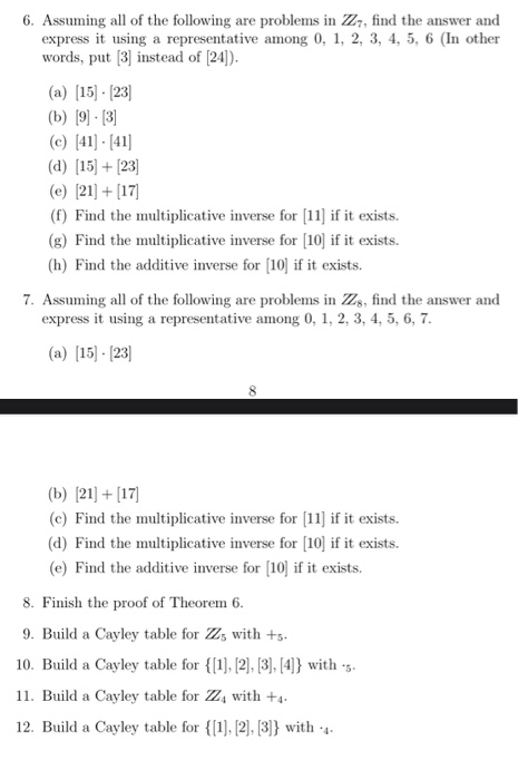 Solved 6. Assuming all of the following are problems in Z, | Chegg.com