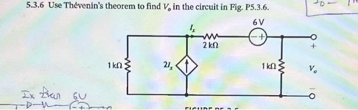 Solved 5.3.6 Use Thévenin's theorem to find Vo in the | Chegg.com
