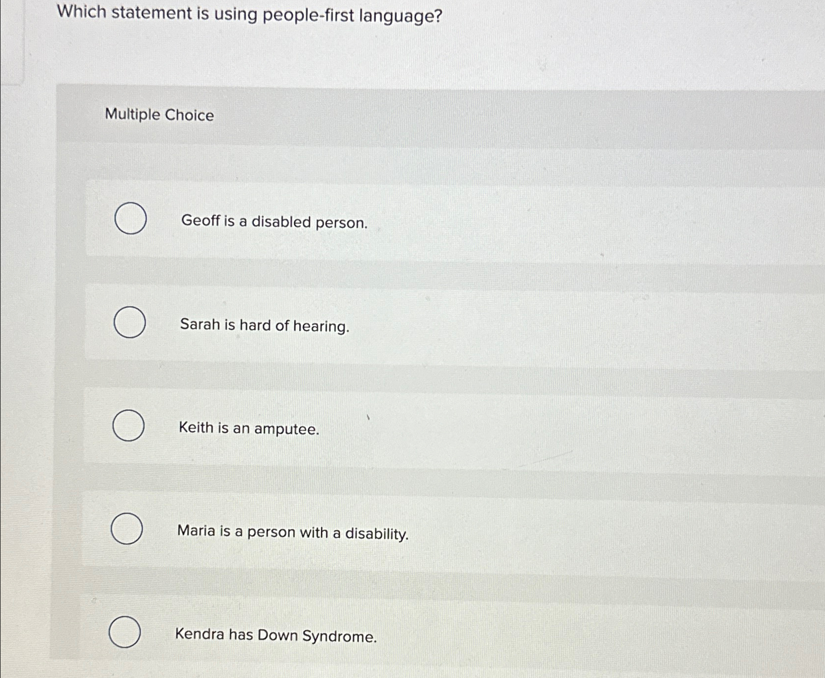 Solved Which statement is using people-first | Chegg.com