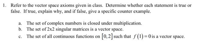 Solved Refer to the vector space axioms given in class. | Chegg.com
