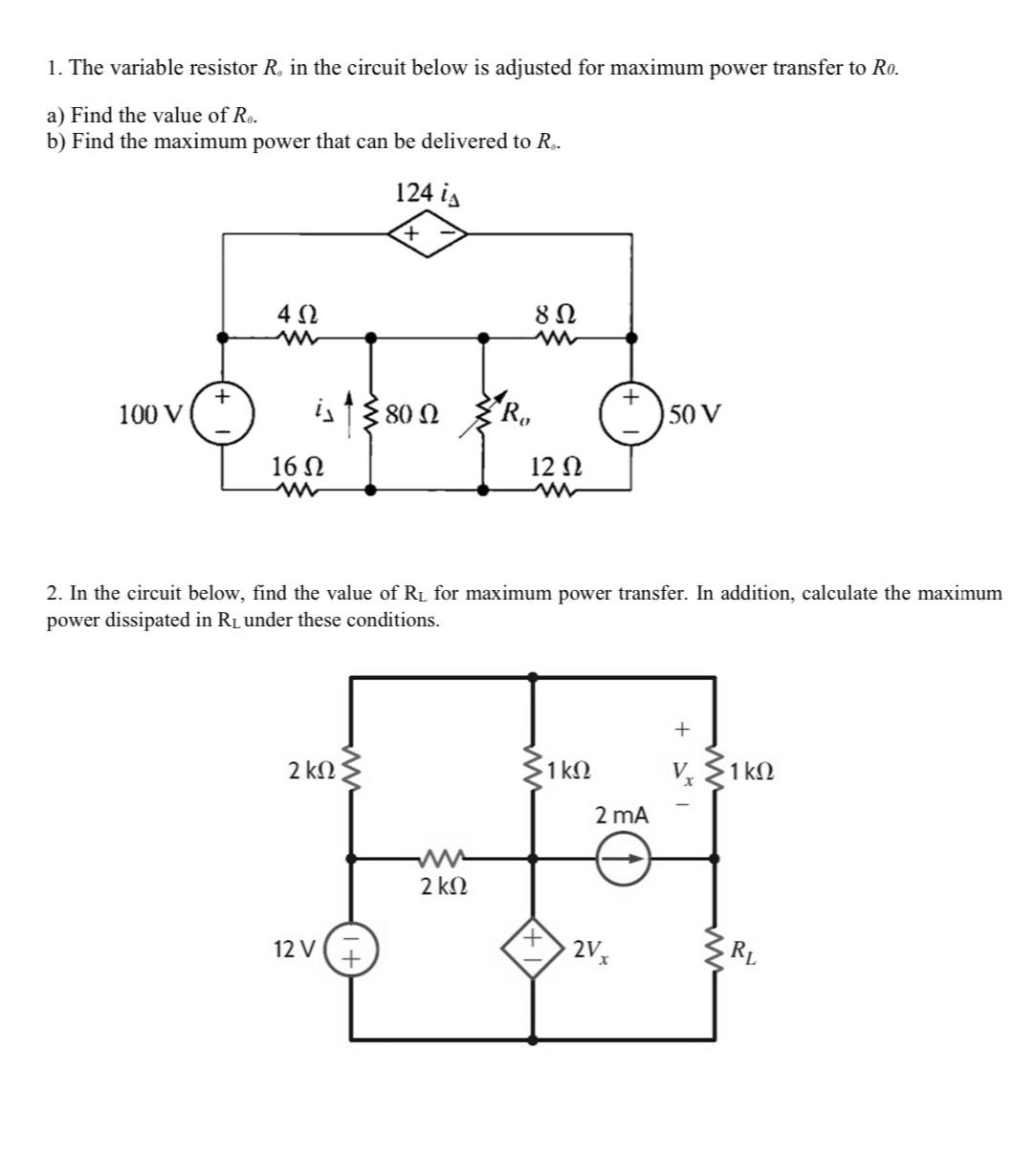 Solved 1.The variable resistor R0 ﻿in the circuit below is | Chegg.com