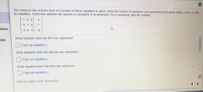 Solved The reduced row echelon form of a system of linear | Chegg.com