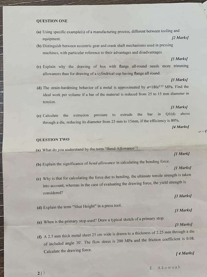 [Solved]: QUESTION ONE (a) Using specific example(s) of a m