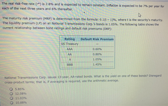 Solved The real risk-free rate (r*) is 2.8% and is expected | Chegg.com
