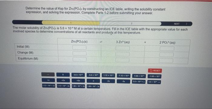 Solved Determine the value of Ksp for Zn(PO4), by | Chegg.com