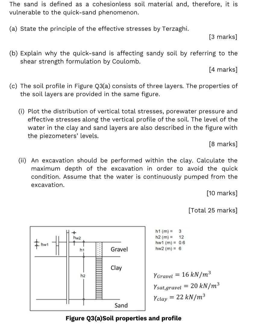 Solved The sand is defined as a cohesionless soil material | Chegg.com
