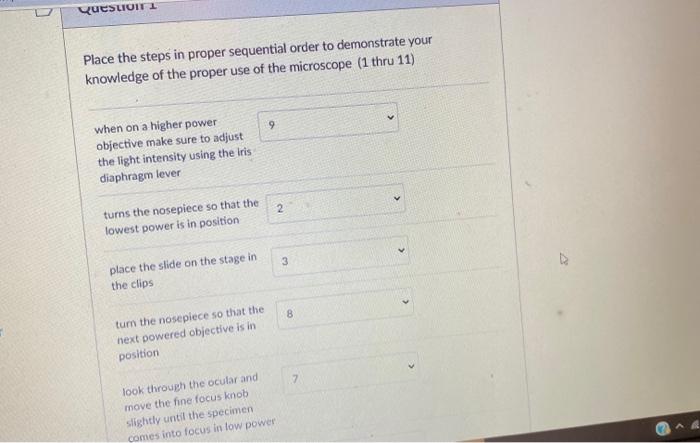 Solved put these steps of using the microscope in order of | Chegg.com
