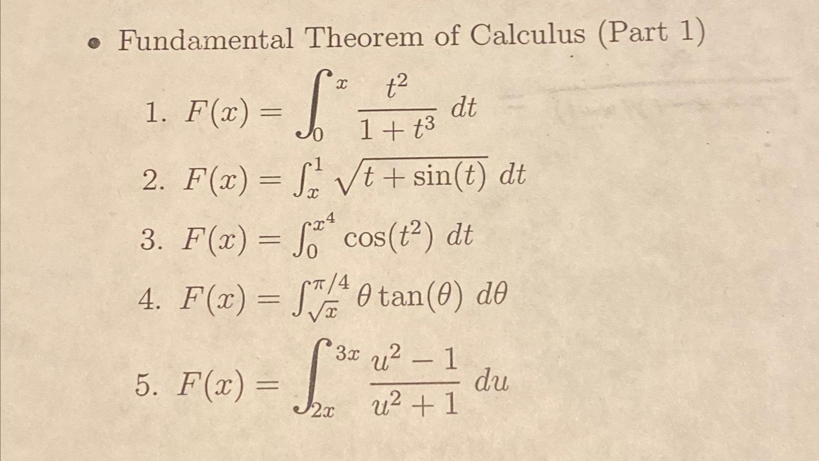 Solved Fundamental Theorem of Calculus (Part | Chegg.com