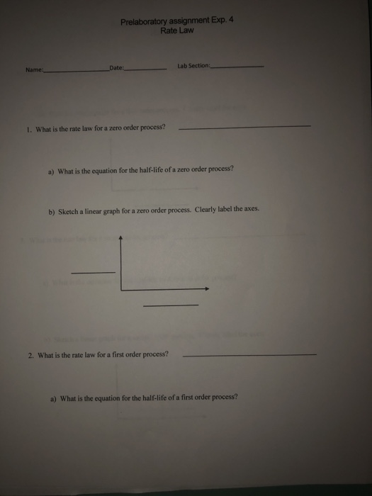 Solved Prelaboratory Assignment Exp 4 Rate Law Name Date