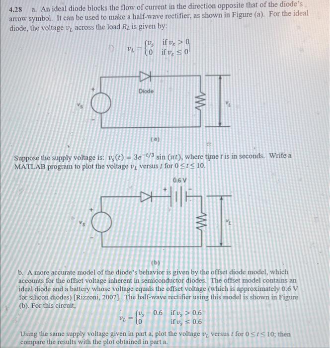 Solved 4.28 a. An ideal diode blocks the flow of current in | Chegg.com