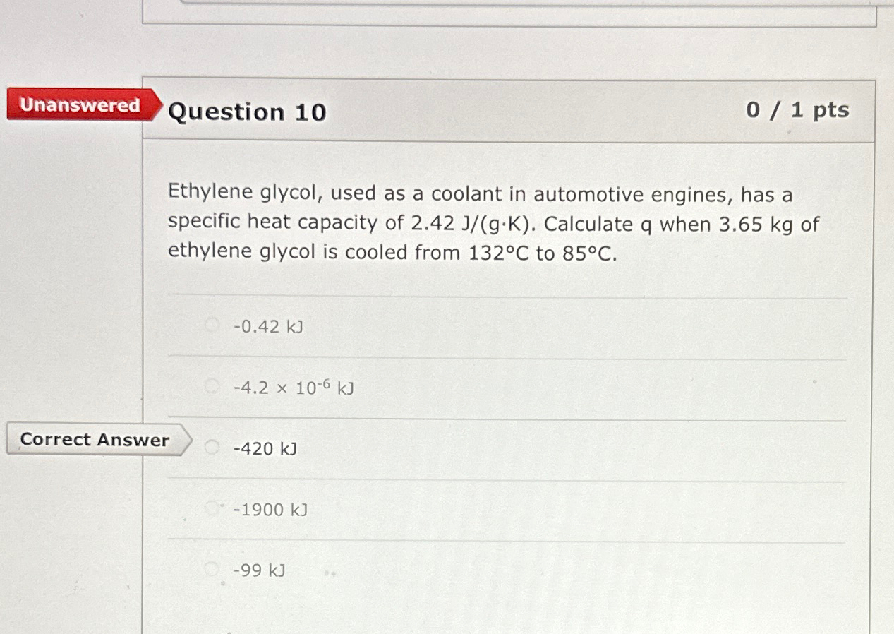 Solved Question 100 / 1 ﻿ptsEthylene glycol, used as a | Chegg.com