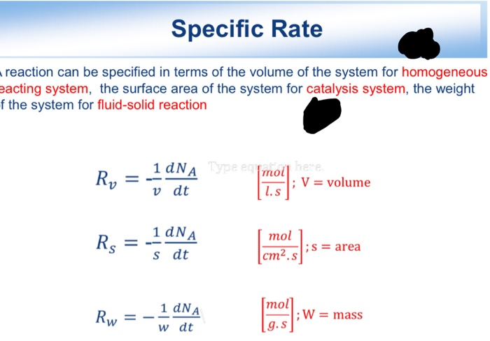Solved Specific Rate reaction can be specified in terms of | Chegg.com