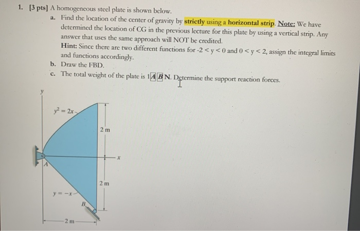 Solved 1. [3 pts) A homogeneous steel plate is shown below. | Chegg.com