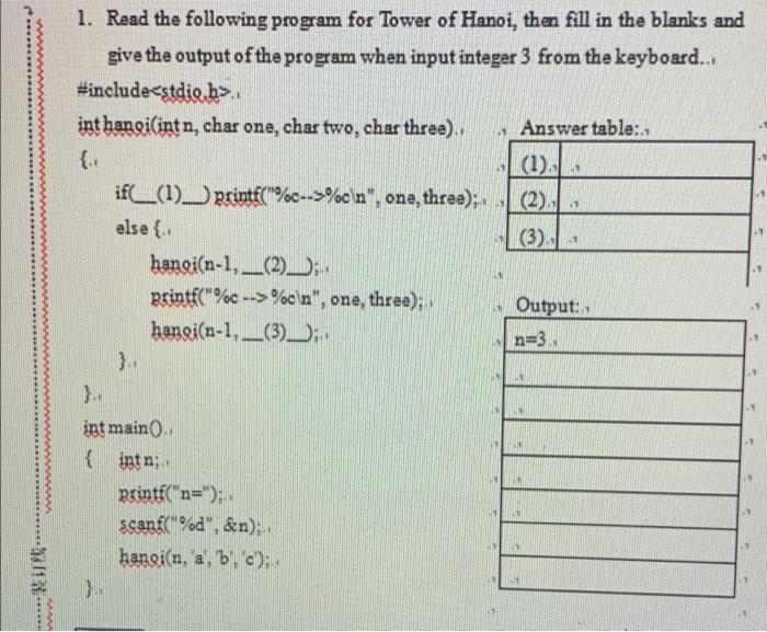 Solved 1. Read the following program for Tower of Hanoi, | Chegg.com