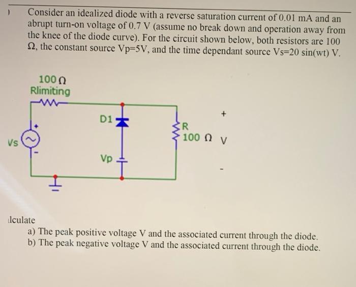 Solved ) Consider an idealized diode with a reverse | Chegg.com