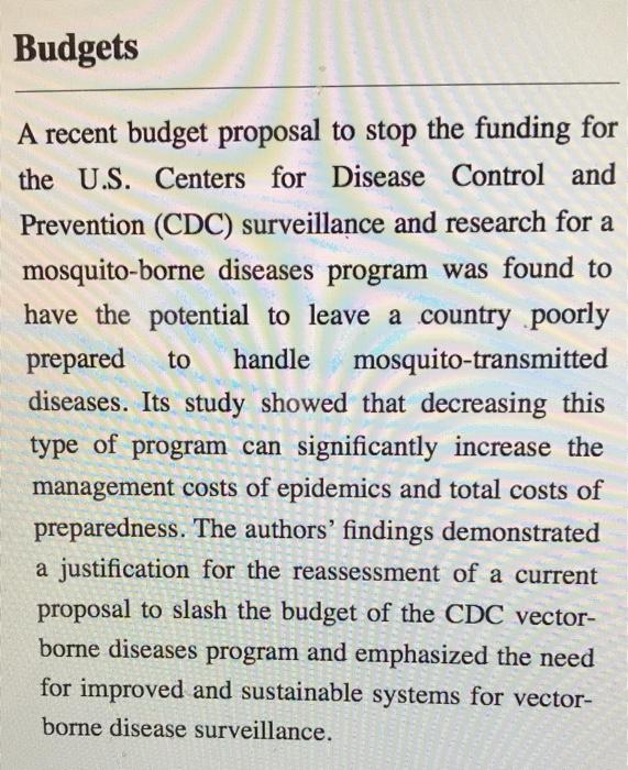 Solved 1. What do you think about the CDC making budget cuts | Chegg.com