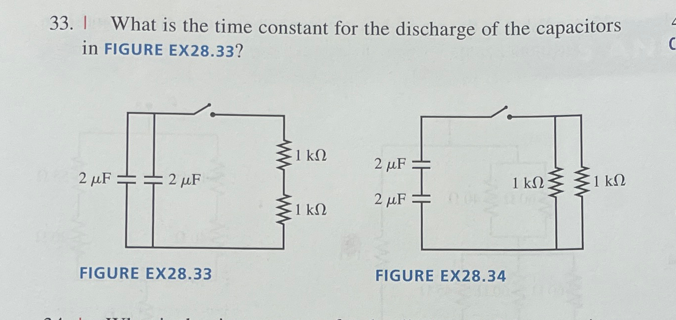 Solved 33.I What is the time constant for the discharge of | Chegg.com