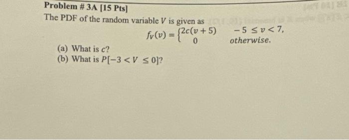 Solved Problem \# 3A [15 Pts] The PDF of the random variable | Chegg.com