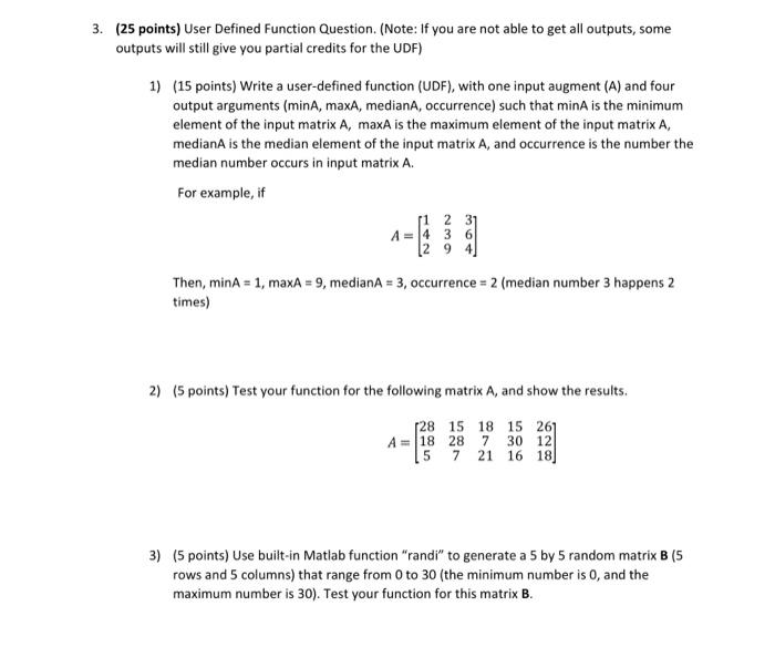 Solved 3 25 Points User Defined Function Question Note 