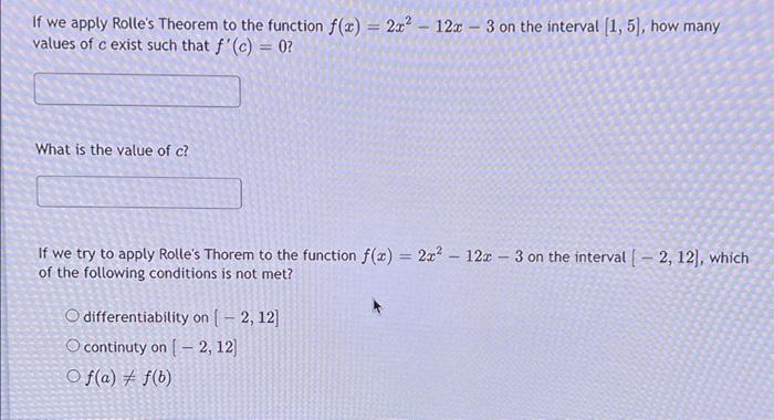 Solved If we apply Rolle's Theorem to the function | Chegg.com