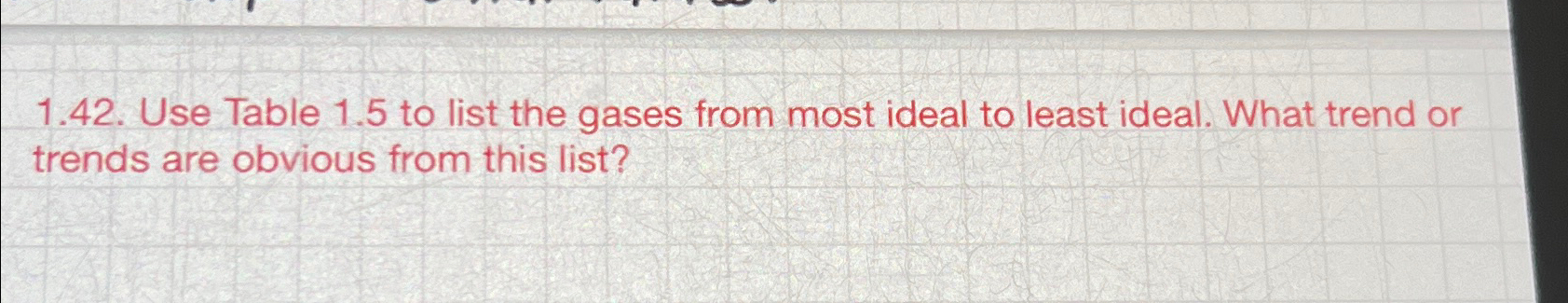 Solved 1.42. ﻿Use Table 1.5 ﻿to list the gases from most | Chegg.com
