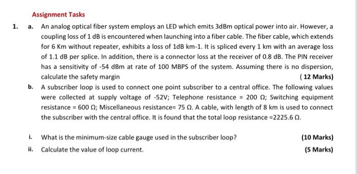 Solved Assignment Tasks 1. a. An analog optical fiber system | Chegg.com