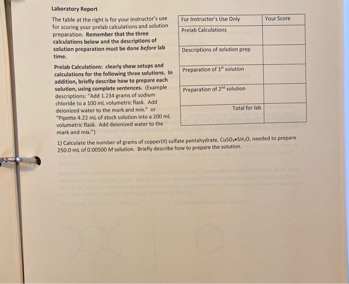 Solved • accurately prepare two solutions Prelab | Chegg.com