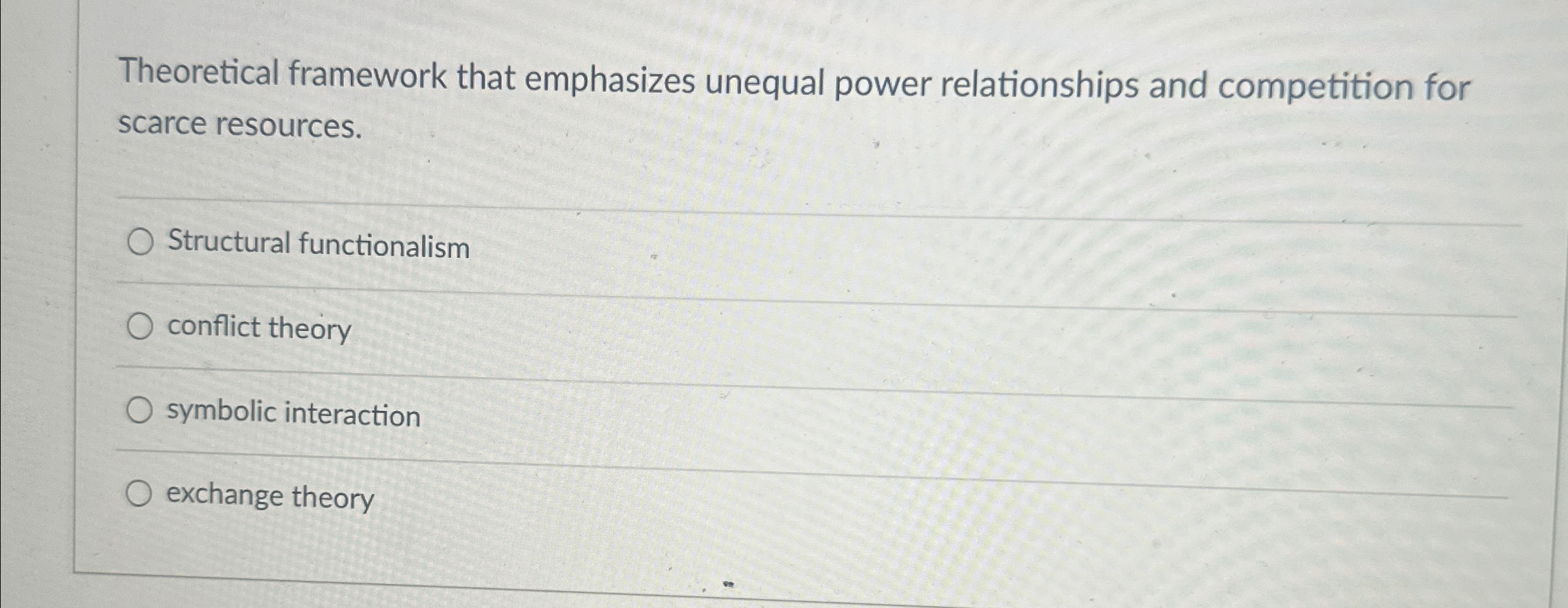 Solved Theoretical framework that emphasizes unequal power | Chegg.com