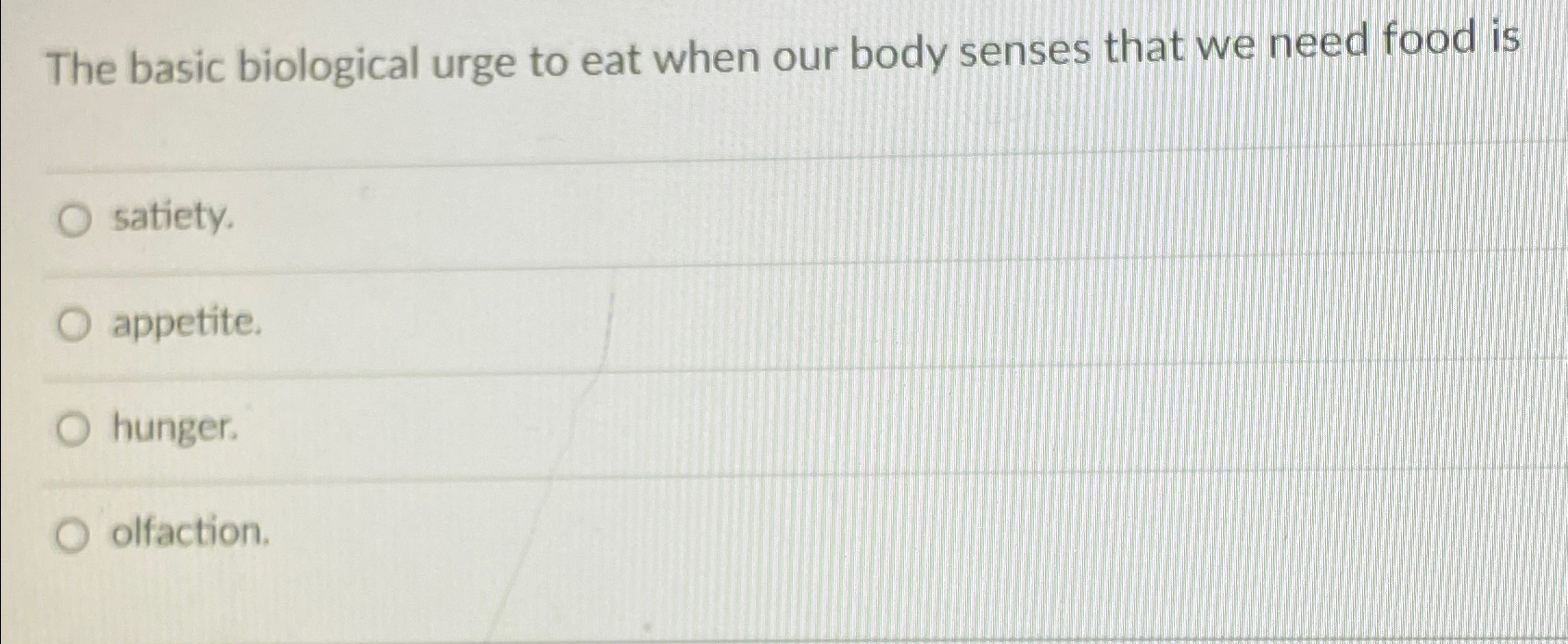 Solved The basic biological urge to eat when our body senses | Chegg.com