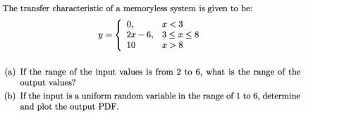Solved The transfer characteristic of a memoryless system is | Chegg.com