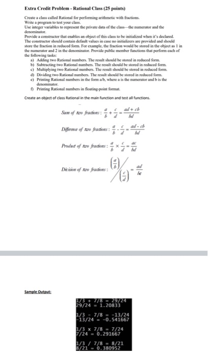 Solved Extra Credit Problem - Rational Class (25 points) | Chegg.com