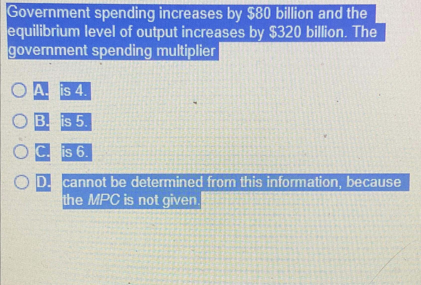 Solved Government spending increases by $80 ﻿billion and the | Chegg.com