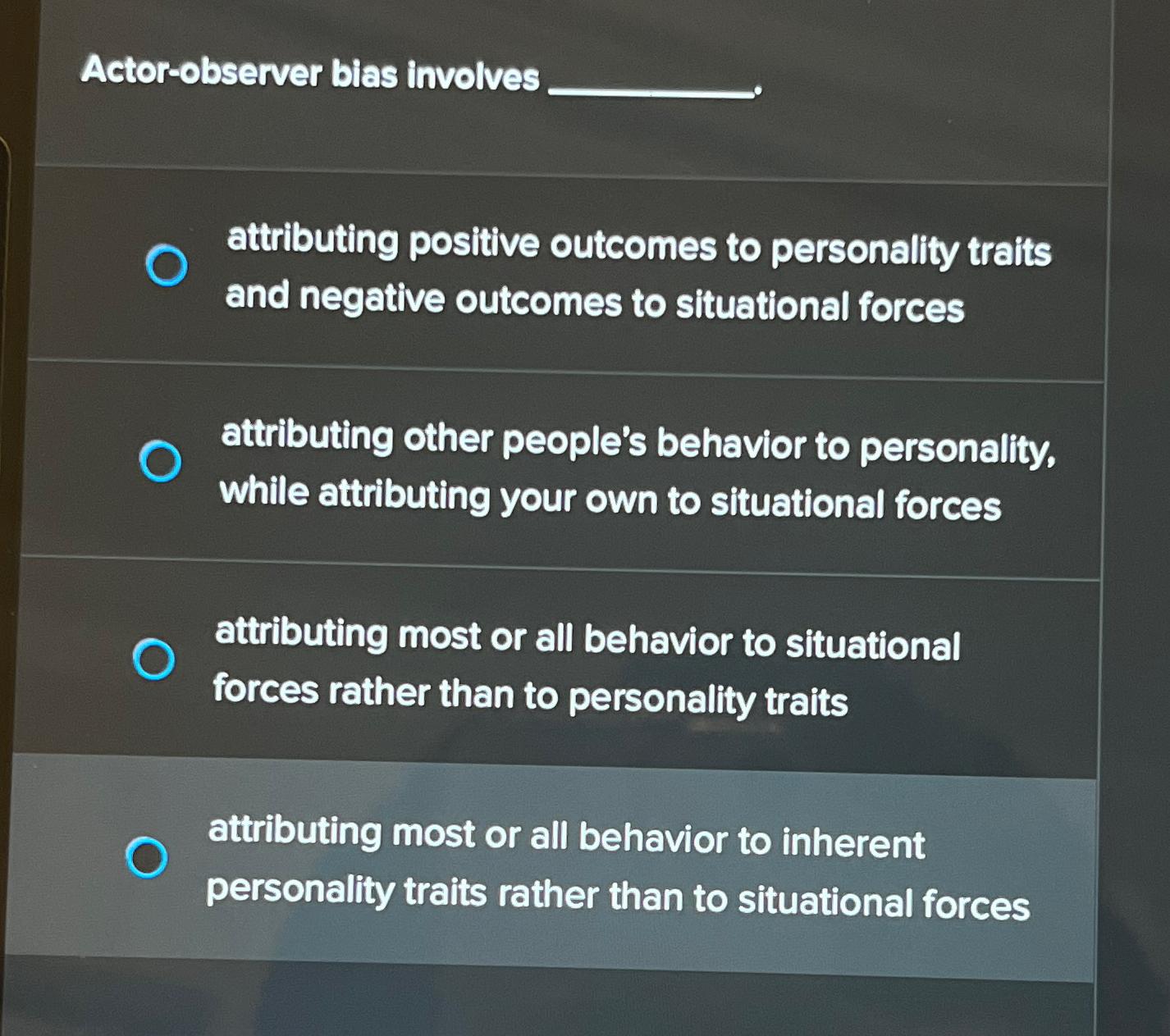 Solved Actor-observer bias involvesattributing positive | Chegg.com
