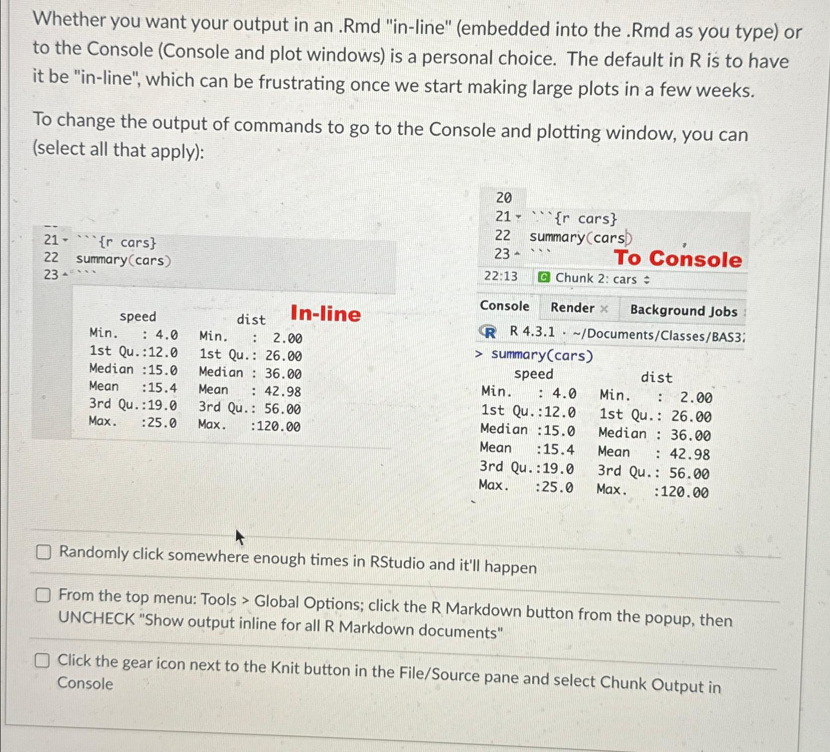 Solved Whether you want your output in an .Rmd "in-line" | Chegg.com