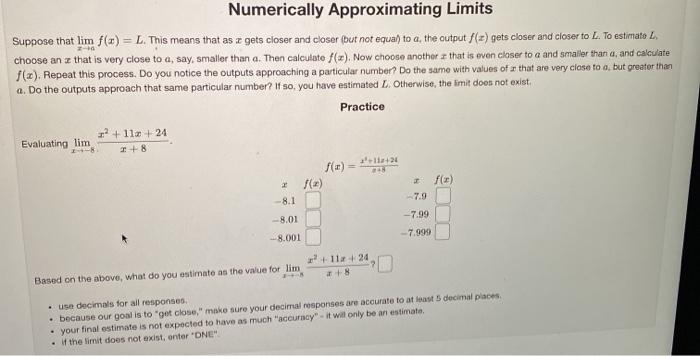 Solved Numerically Approximating Limits Suppose that lim | Chegg.com