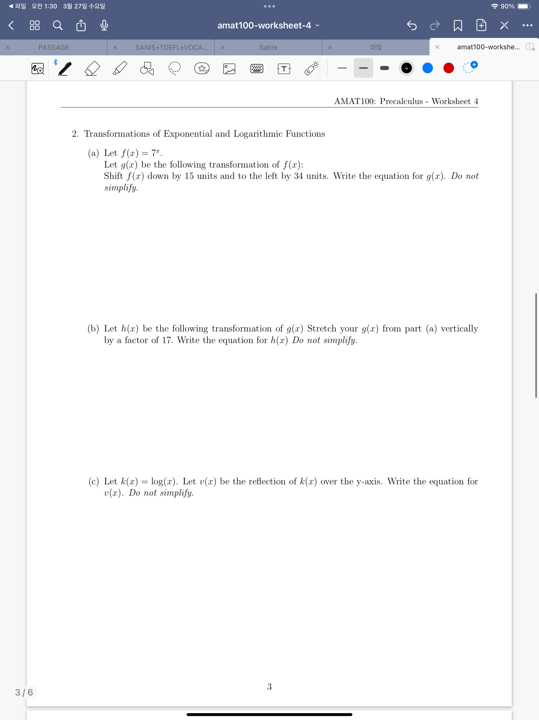 Solved Transformations of Exponential and Logarithmic | Chegg.com