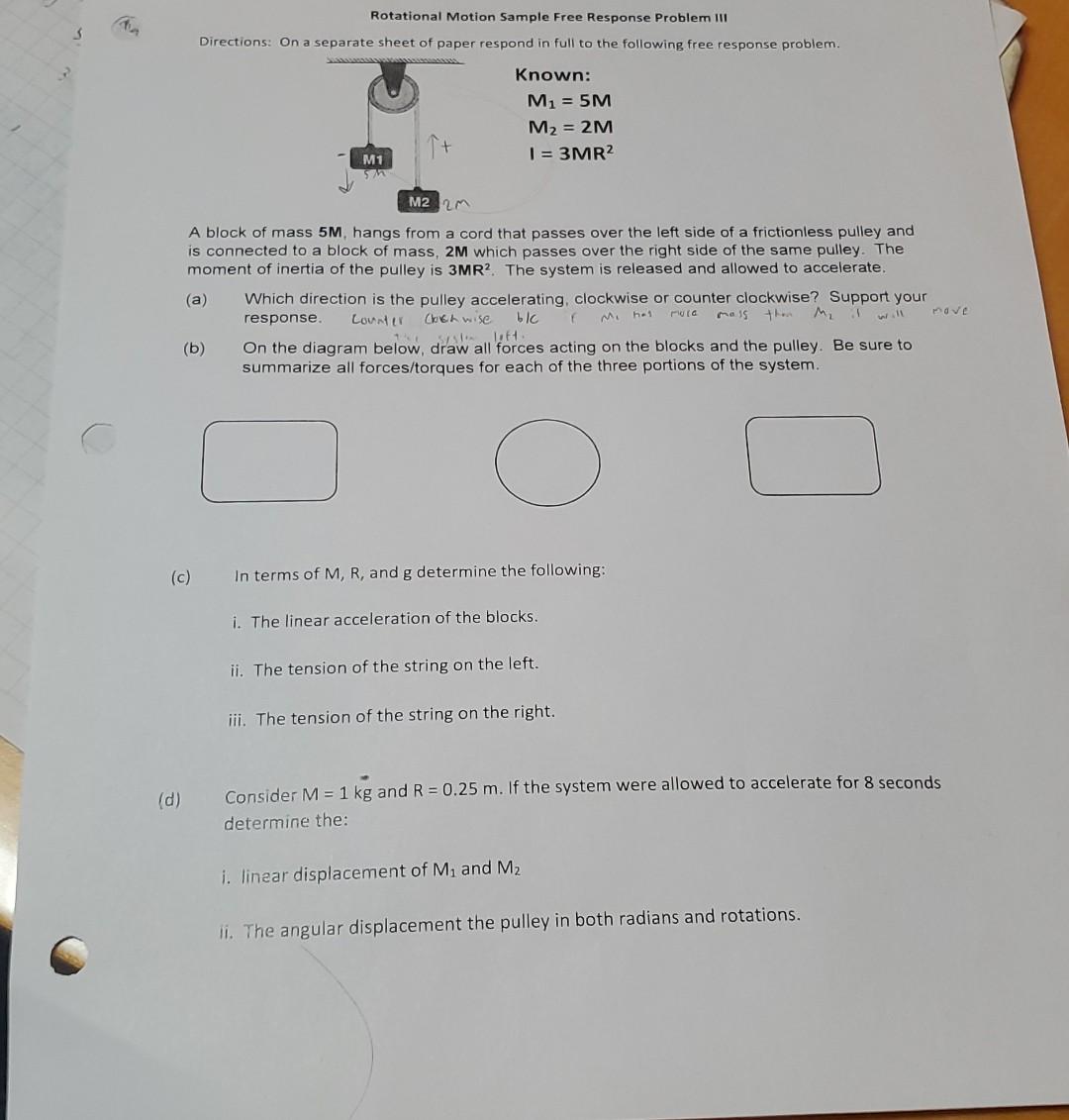 Solved Rotational Motion Sample Free Response Problem III | Chegg.com