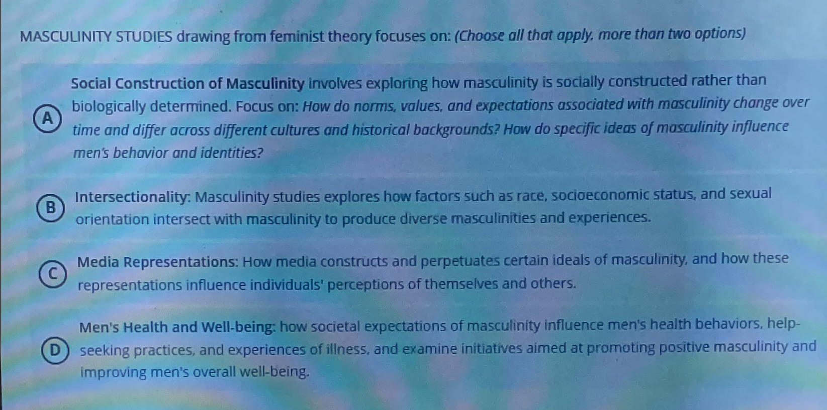 Solved MASCULINITY STUDIES drawing from feminist theory | Chegg.com