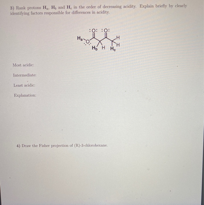 Solved 3) Rank protons H, H, and H. in the order of | Chegg.com